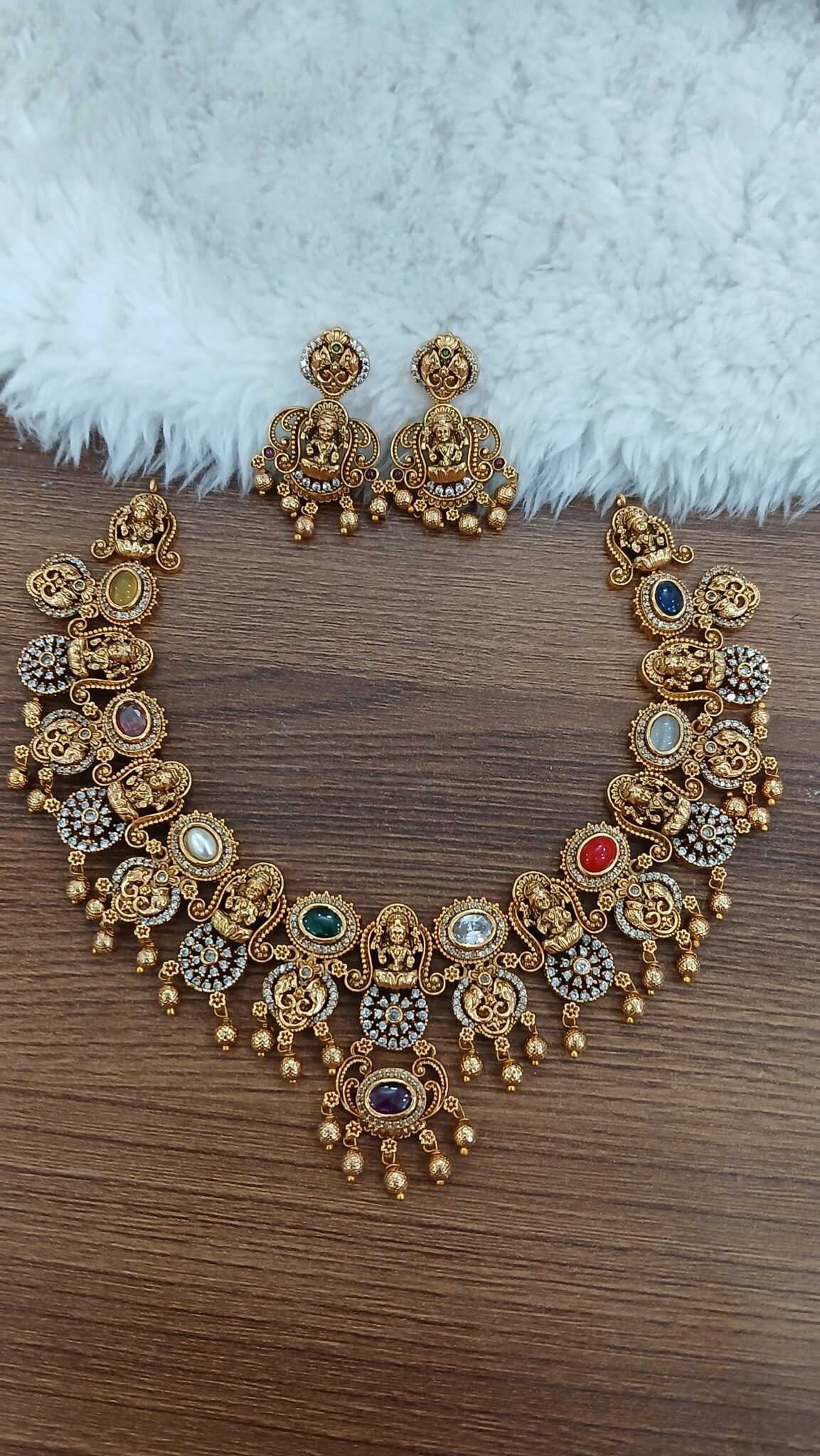 Antique Nakshi Navarathna neck set with earrings - Nandhana Collections