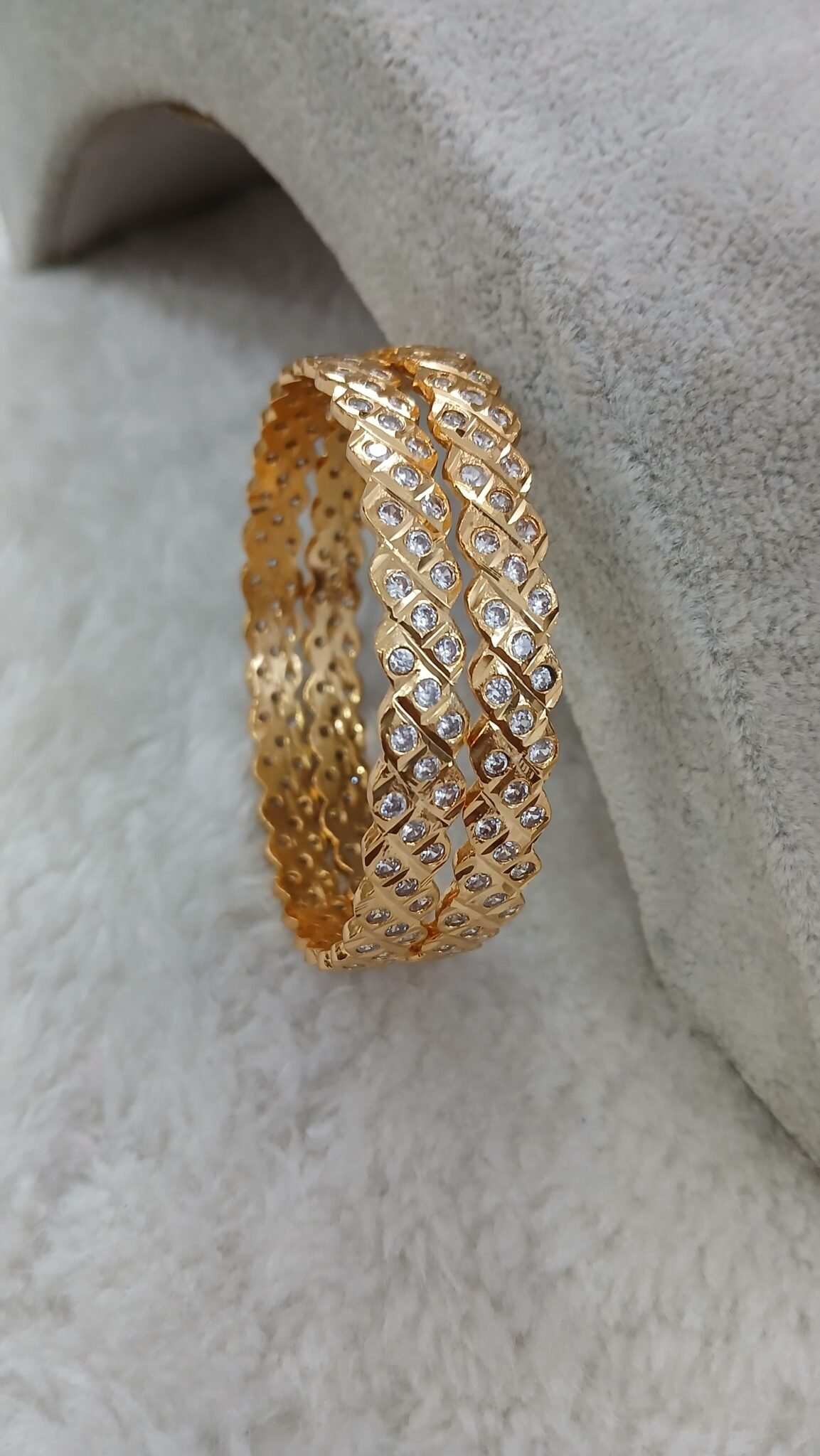 3 patti white stone bangles (set of 2) - Nandhana Collections