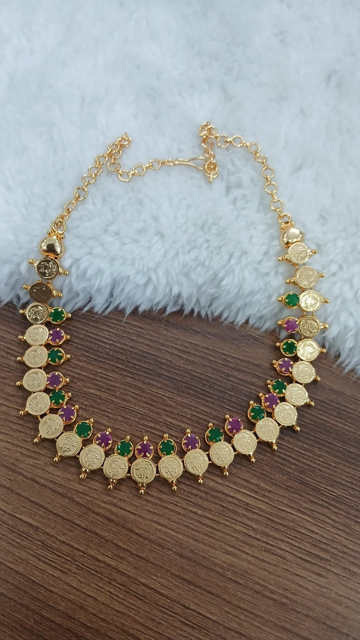 Multi stones small kaasu necklace - Nandhana Collections
