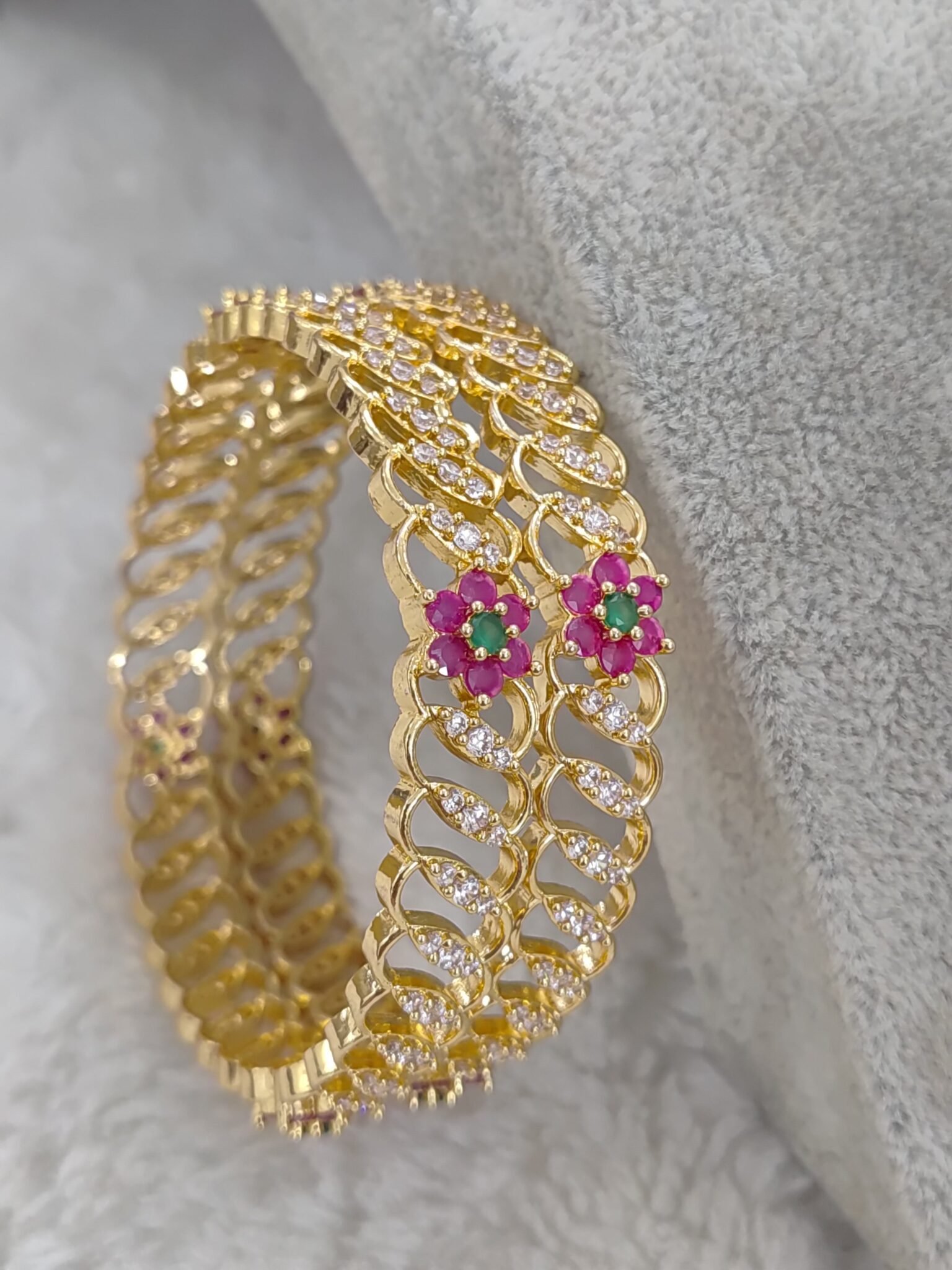 Ruby flower zig zag pattern bangles - Nandhana Collections