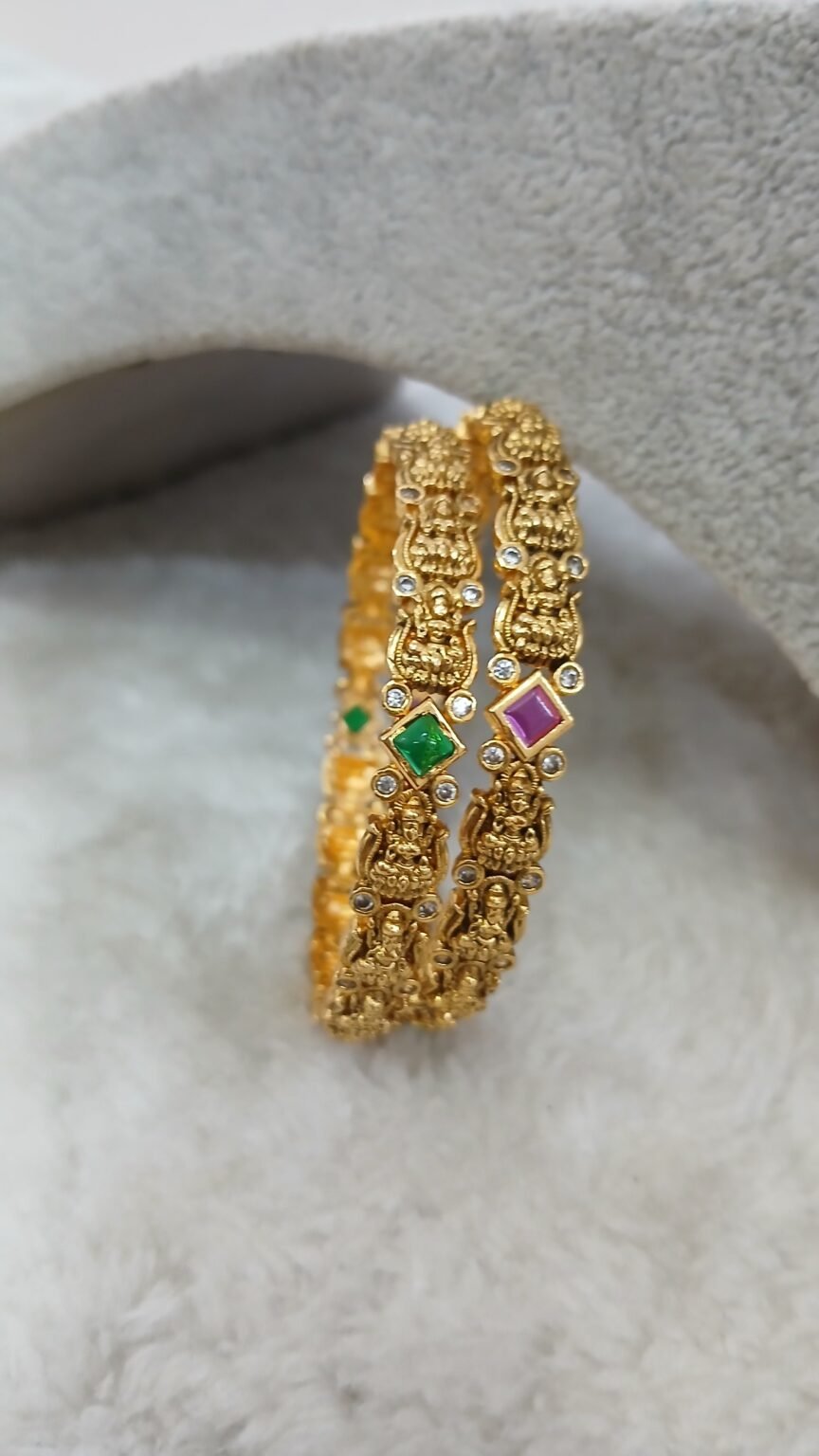 2.6 Simple nakshi design with diamond shape multi stones (set of 2 ...